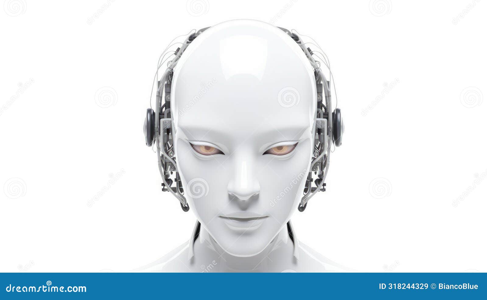 Android Head Close Up with Humanoid Features. Futuristic Robot Face ...