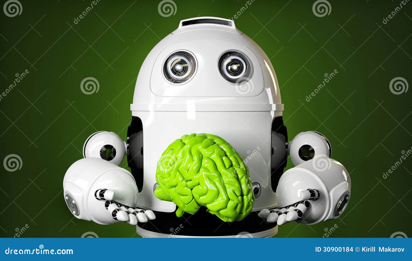 Android Holding a Large Green Brain Stock Illustration - Illustration ...