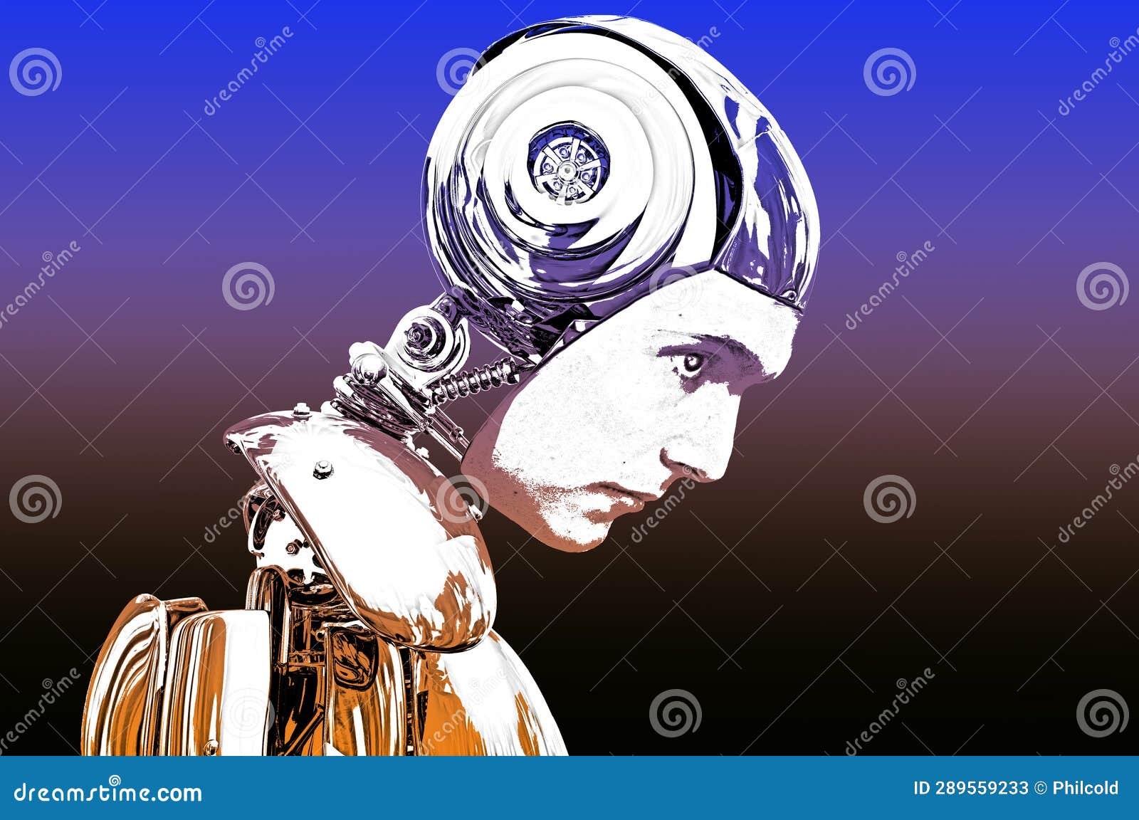 Android with Human Face Close View Stock Illustration - Illustration of ...