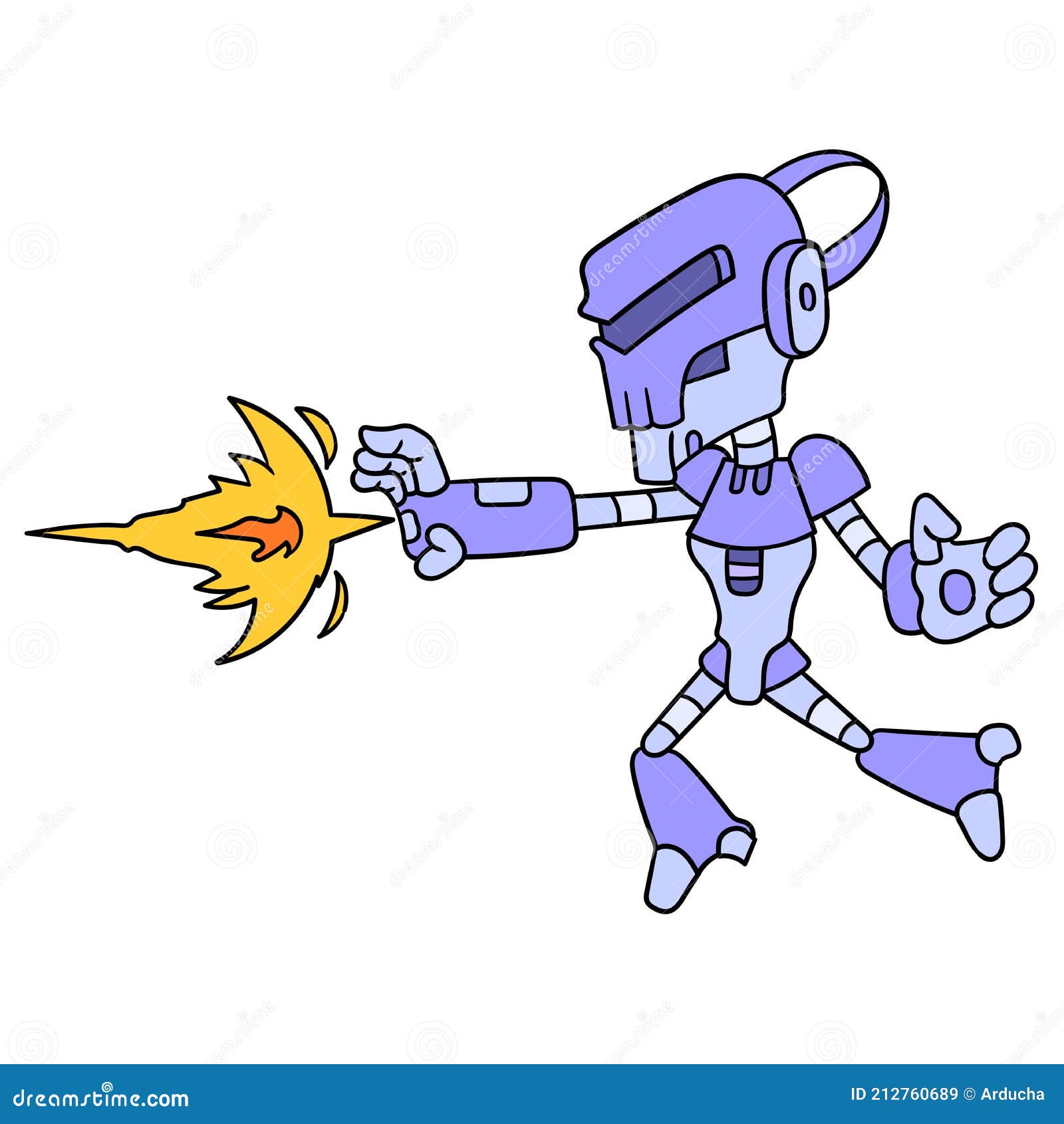 Android Human Robot Attack Issuing a Fireball Kick, Doodle Icon Image ...