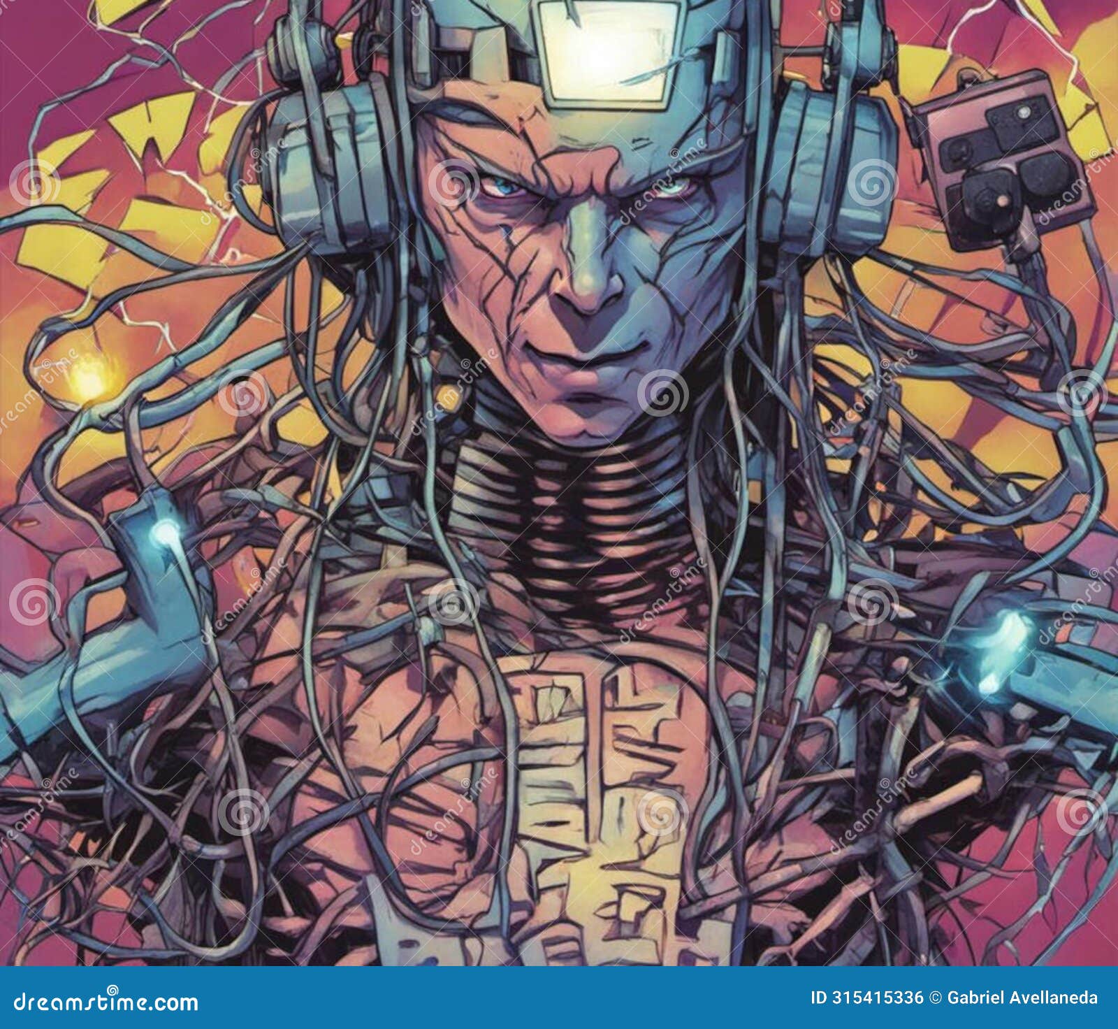 Android. Humanoid. Cyborg. Robot. Cords. Cables. Wires. Artificial ...