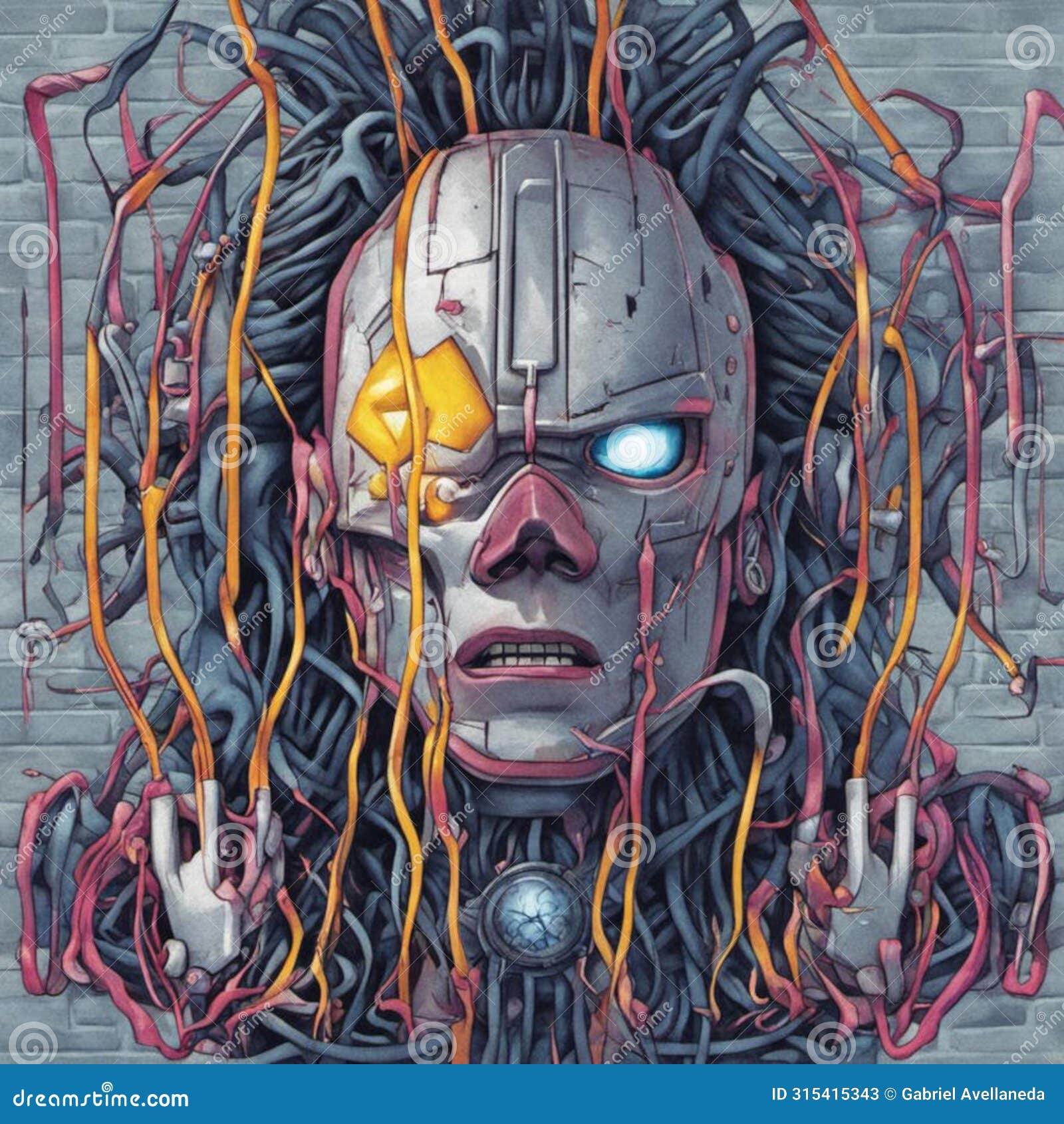 Android. Humanoid. Cyborg. Robot. Cords. Cables. Wires. Artificial ...