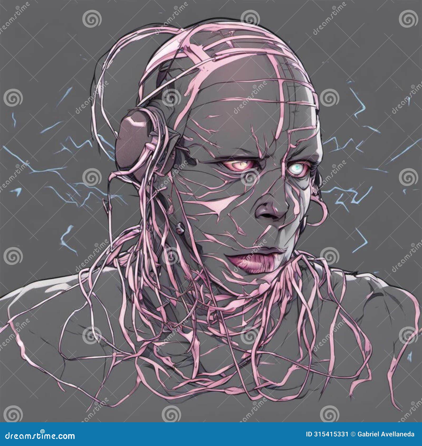 Android. Humanoid. Cyborg. Robot. Cords. Cables. Wires. Artificial ...