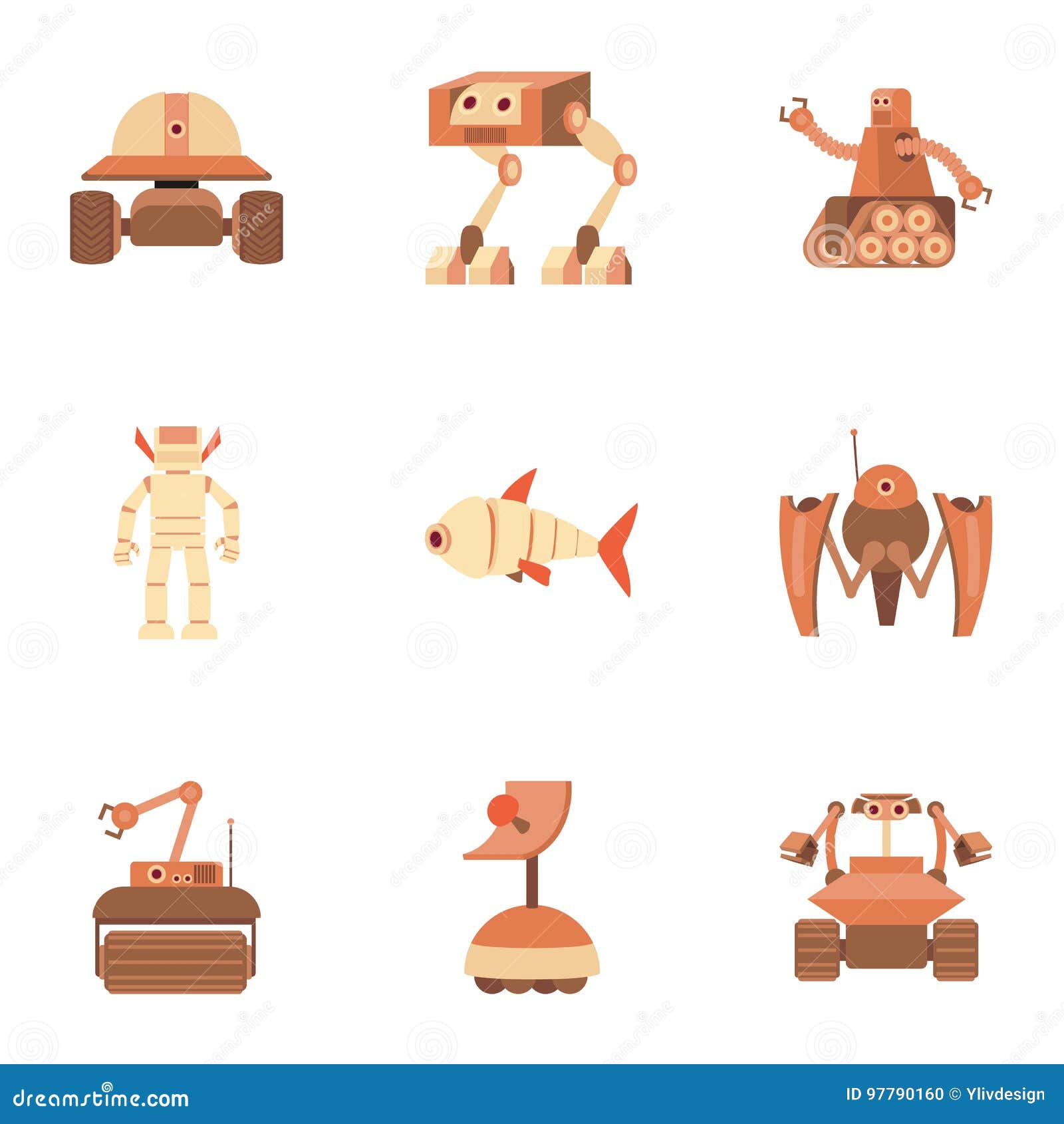 Android Icons Set, Cartoon Style Stock Vector - Illustration of future ...