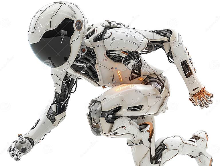 An Android Jogging, Athletic Build, Hightech Details, Isolated on White ...