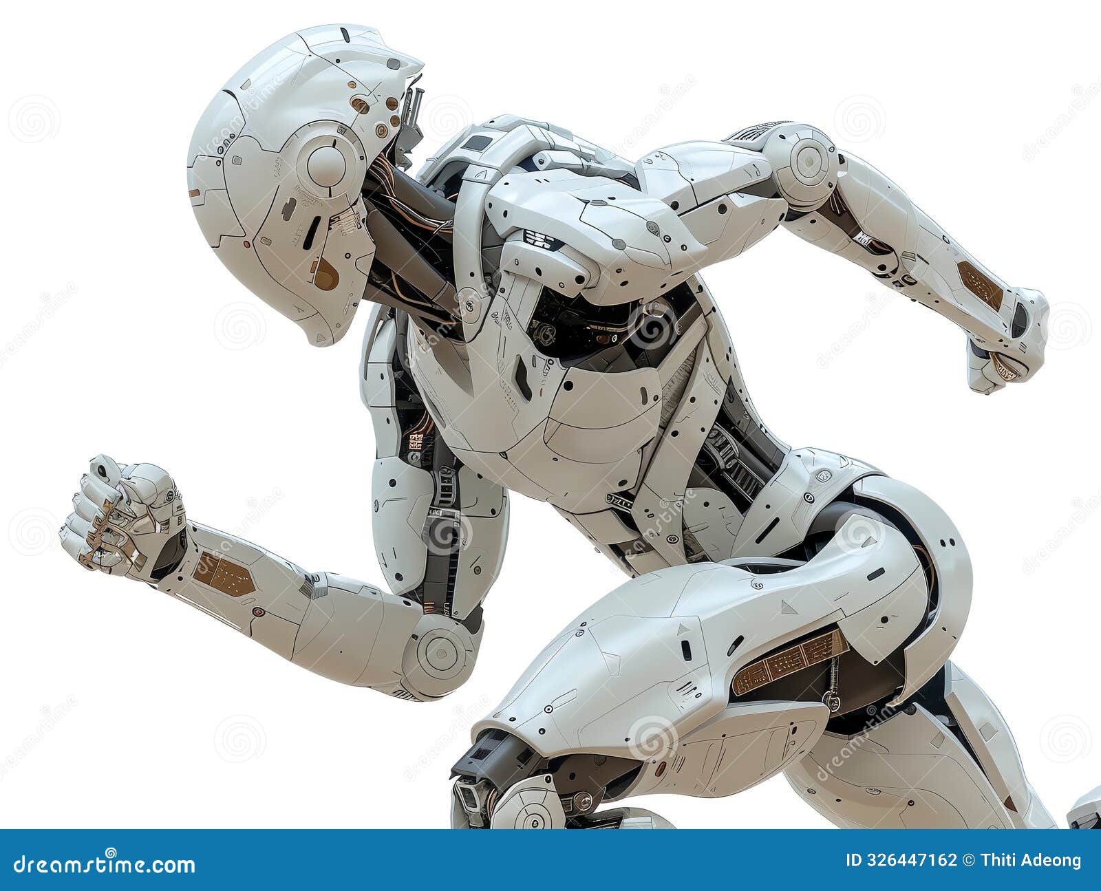 An Android Jogging, Athletic Build, Hightech Details, Isolated on White ...