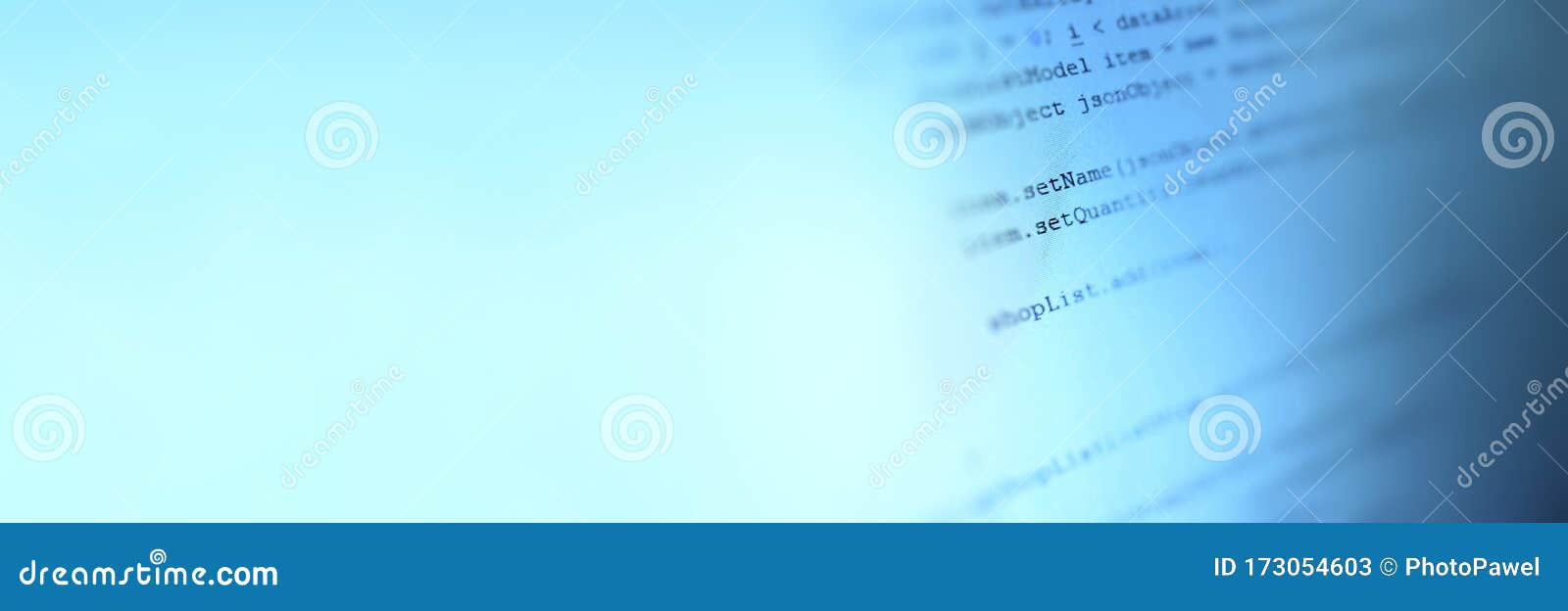 Android Mobile Development. Application Source Code on Notebook Blue Screen Background. Software ...