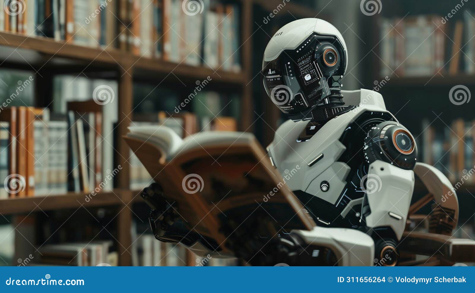 Android Reading a Book. the Humanoid is Self-taught Stock Photo - Image ...