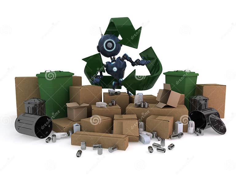 Android with Recycling Waste Stock Illustration - Illustration of ...