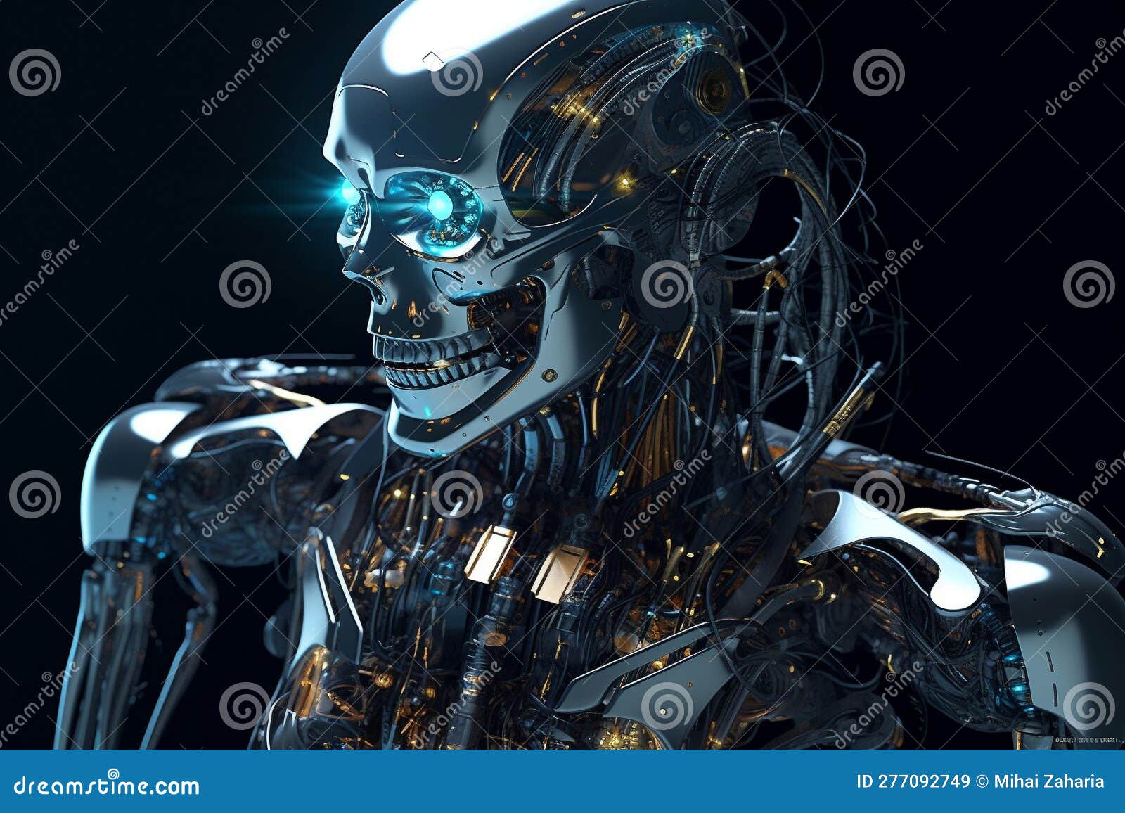 Android or Robot with Artificial Intelligence. Generative AI Stock ...