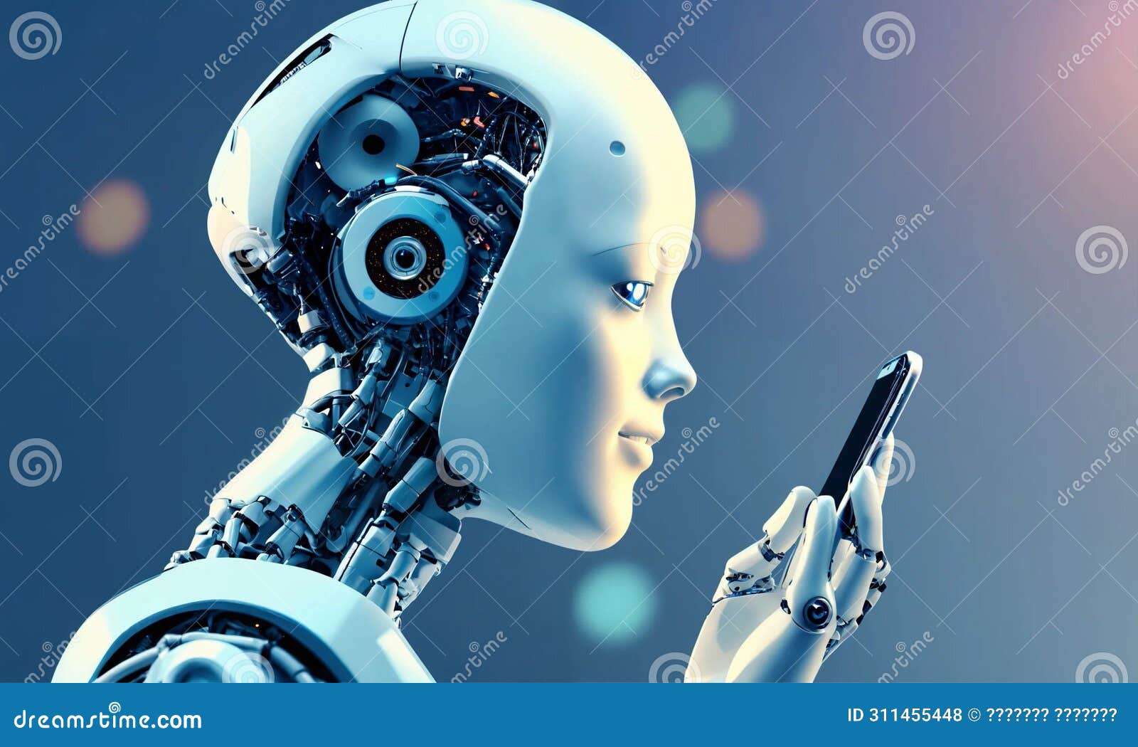 Android Robot with Brain. Background with Artificial Intelligence ...