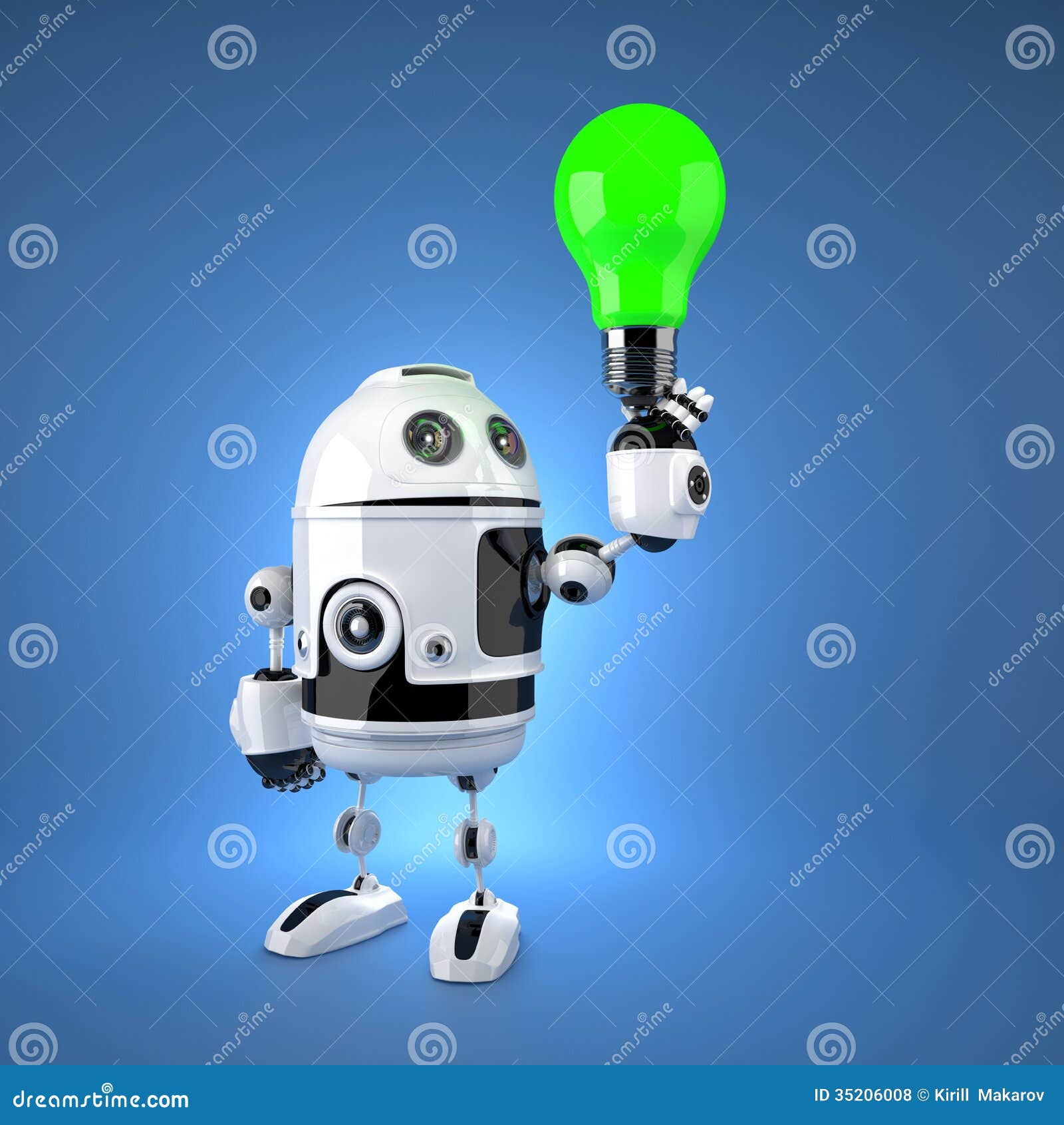 Android Robot with Green Light Bulb Stock Illustration - Illustration ...