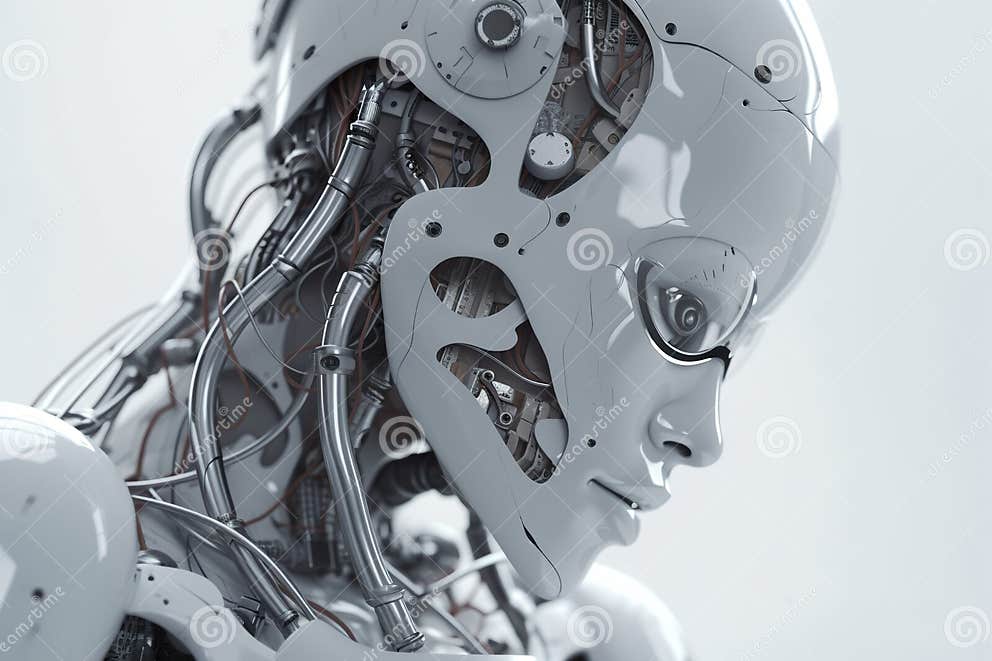 Android Robot Head On White Background Artificial Intelligence