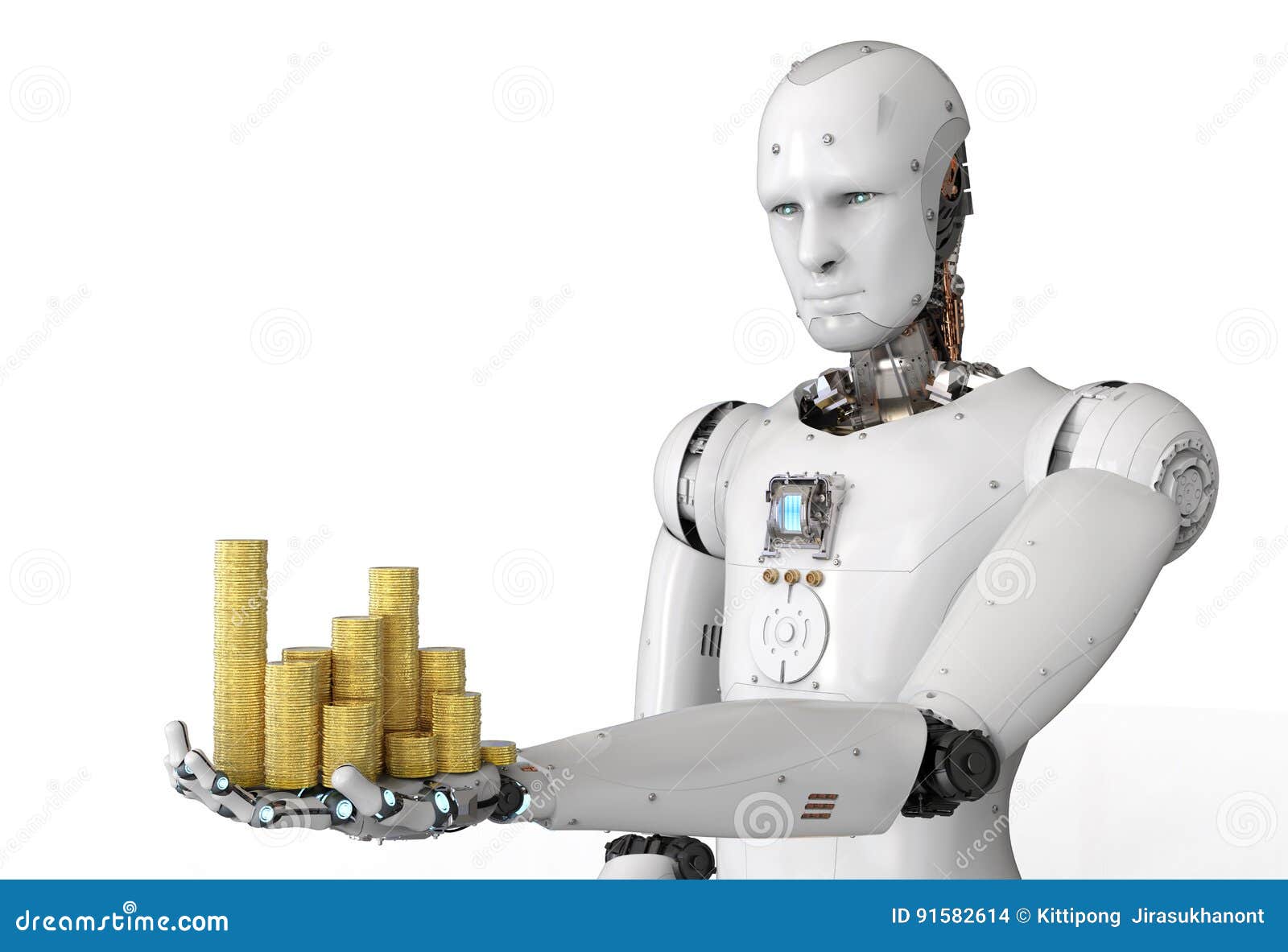 Android Robot Holding Gold Coins Stock Illustration - Illustration of ...