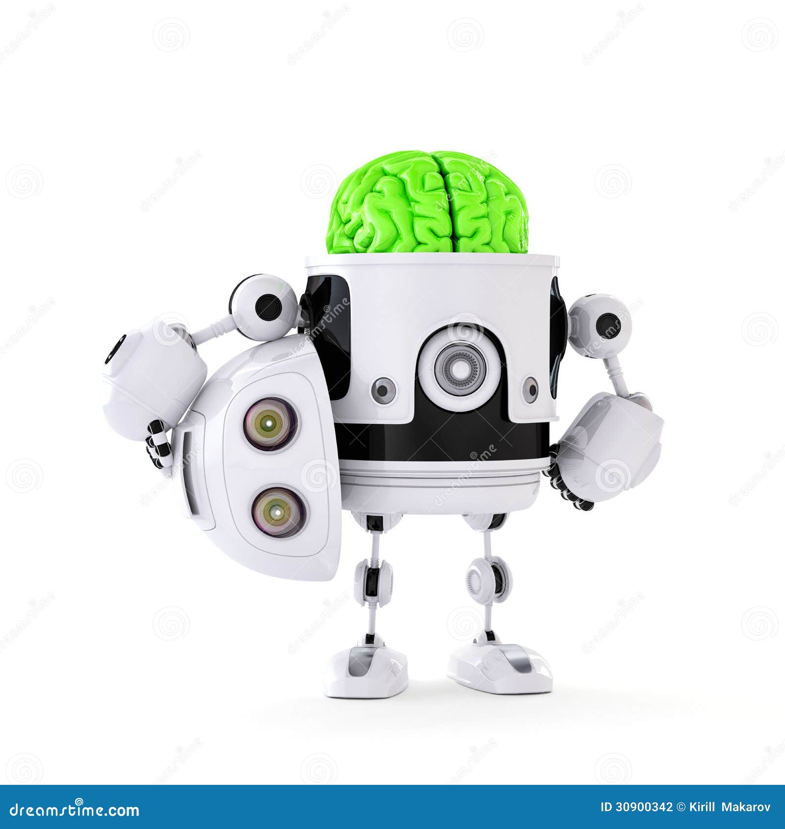 Android Robot with Huge Green Brain. Artificial Intellect Concept Stock ...