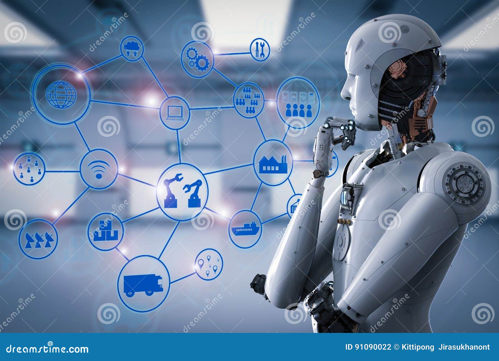 Android Robot with Industrial Network Stock Illustration - Illustration ...