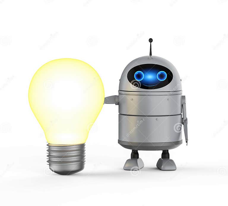 Android Robot with Light Bulb Stock Illustration - Illustration of ...