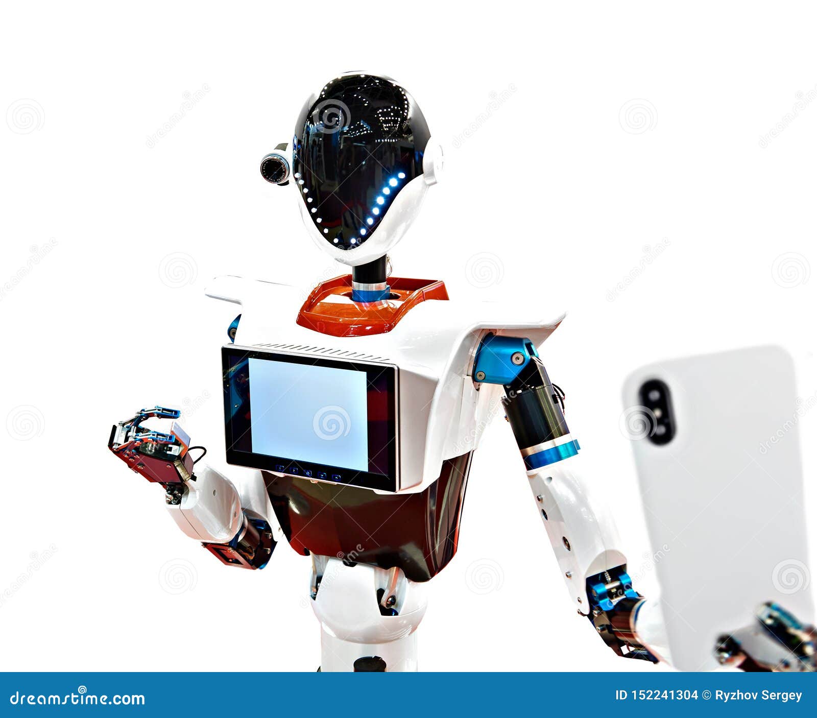 Android Robot Makes Selfie Isolated White Stock Photo - Image of ...