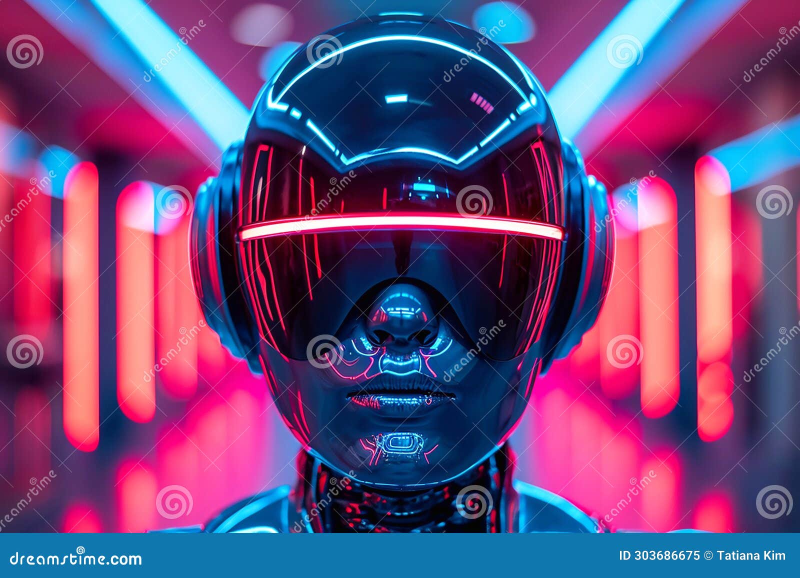 Android Robot on Neon Background Close-up, Front View. Stock Image ...
