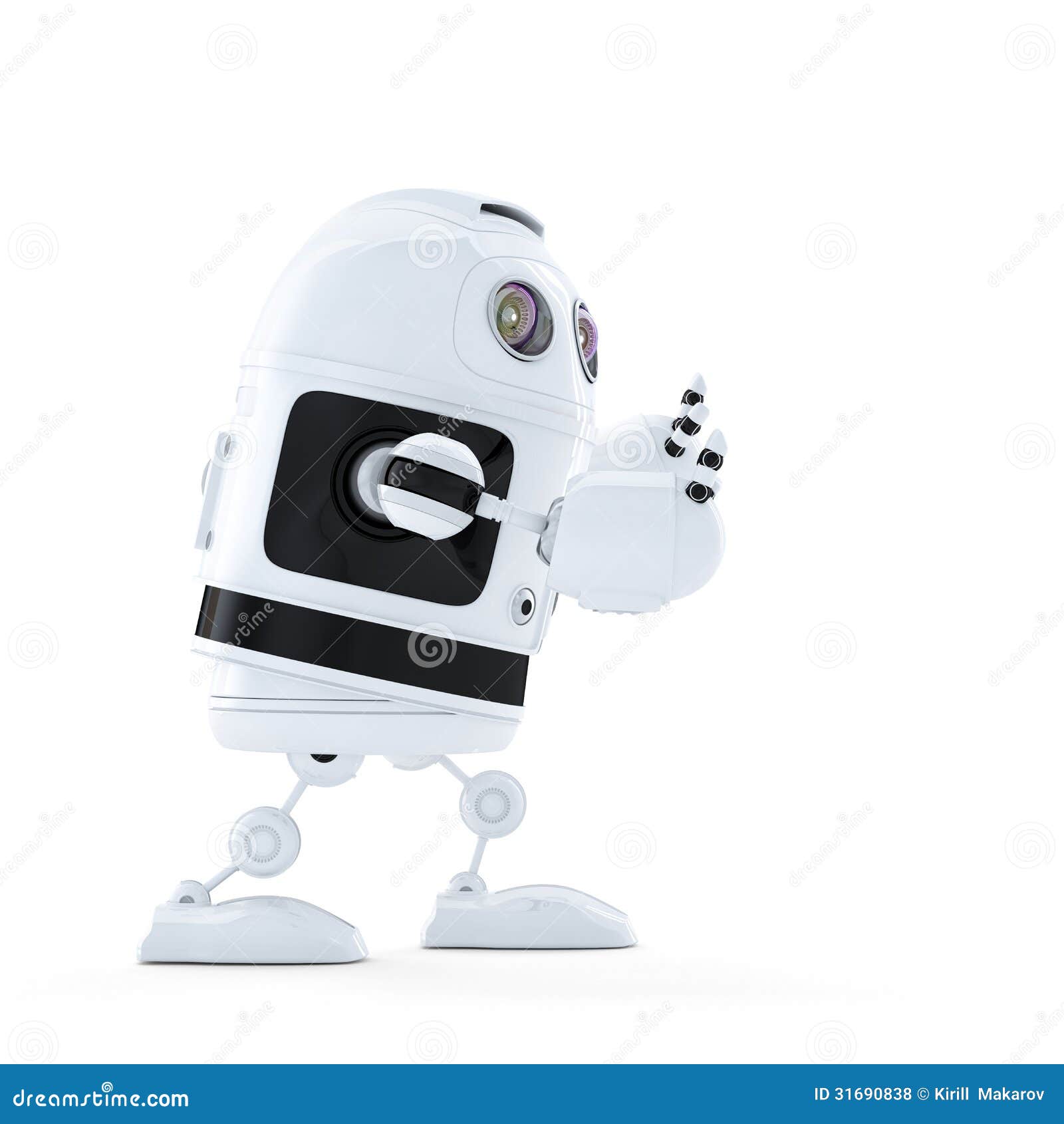 Robot Pushing. Business People Push Geometric Shapes, Race With Cyborg ...