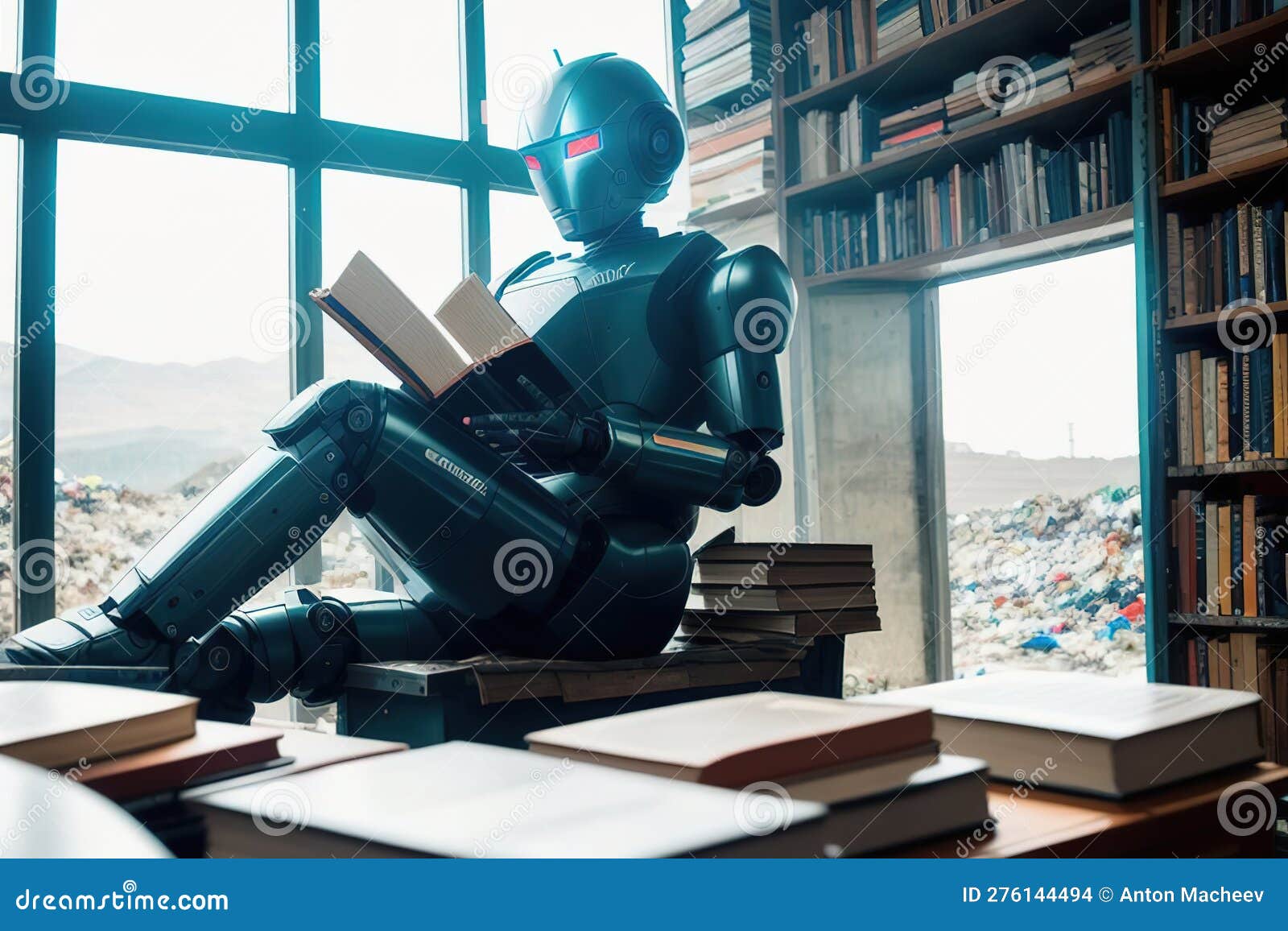 Android Robot Reads a Book, AI Generative Stock Illustration ... Android Robot Reads a Book, AI Generative Stock Illustration ...