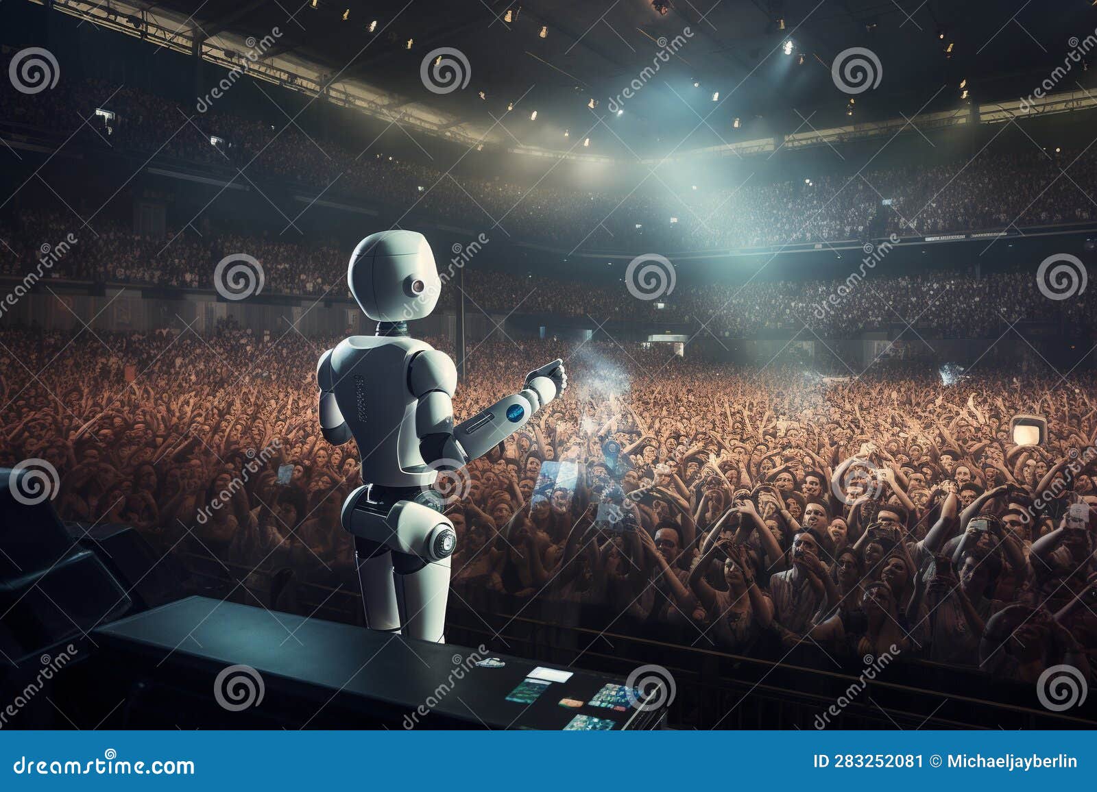 Android Robot Singing in Big Hall for Audience, Artificial Intelligence ...