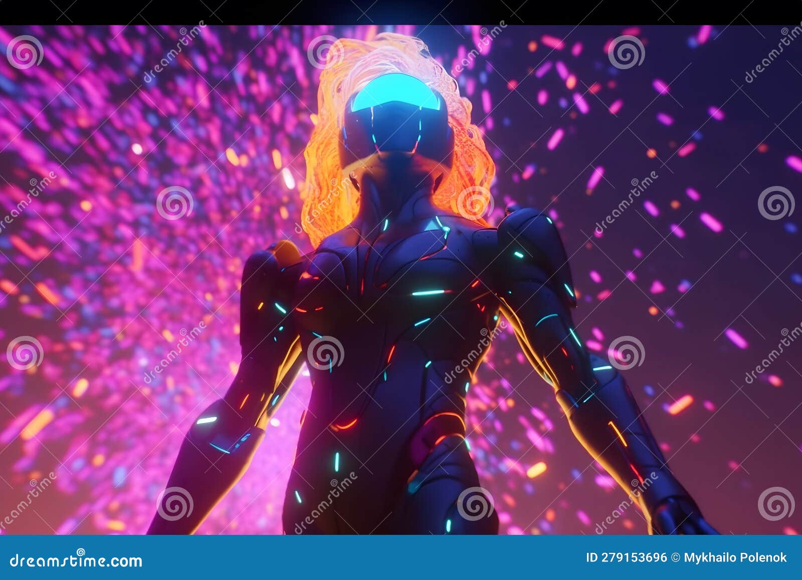 Android Robot in Space. Alien Cyborg Stock Illustration - Illustration ...