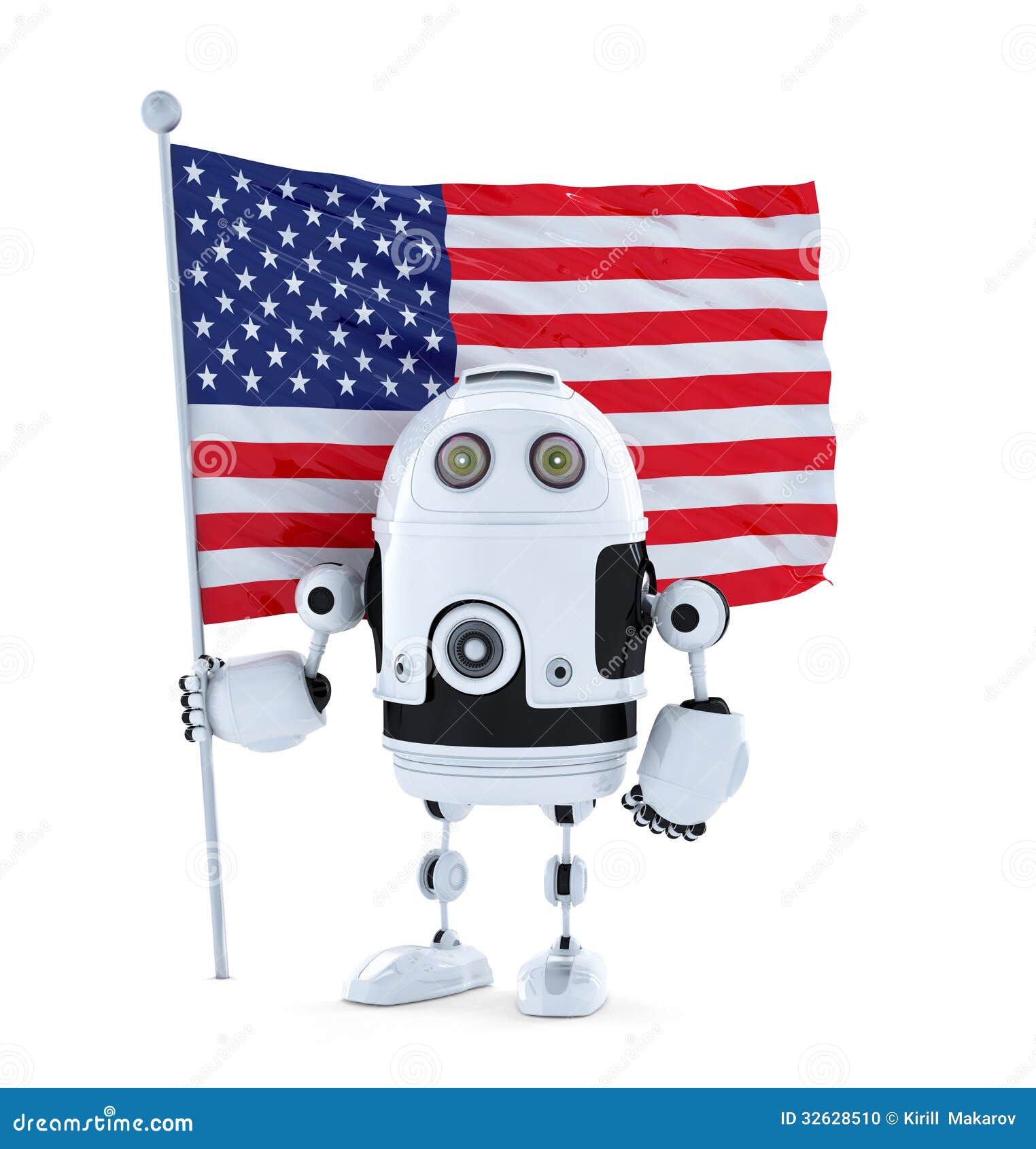 Android Robot with Standing American Flag Stock Illustration ...