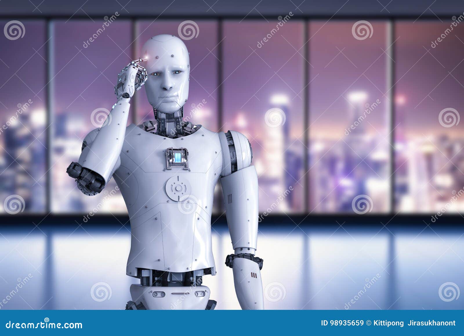 Android robot thinking stock image. Image of pointing - 98935659