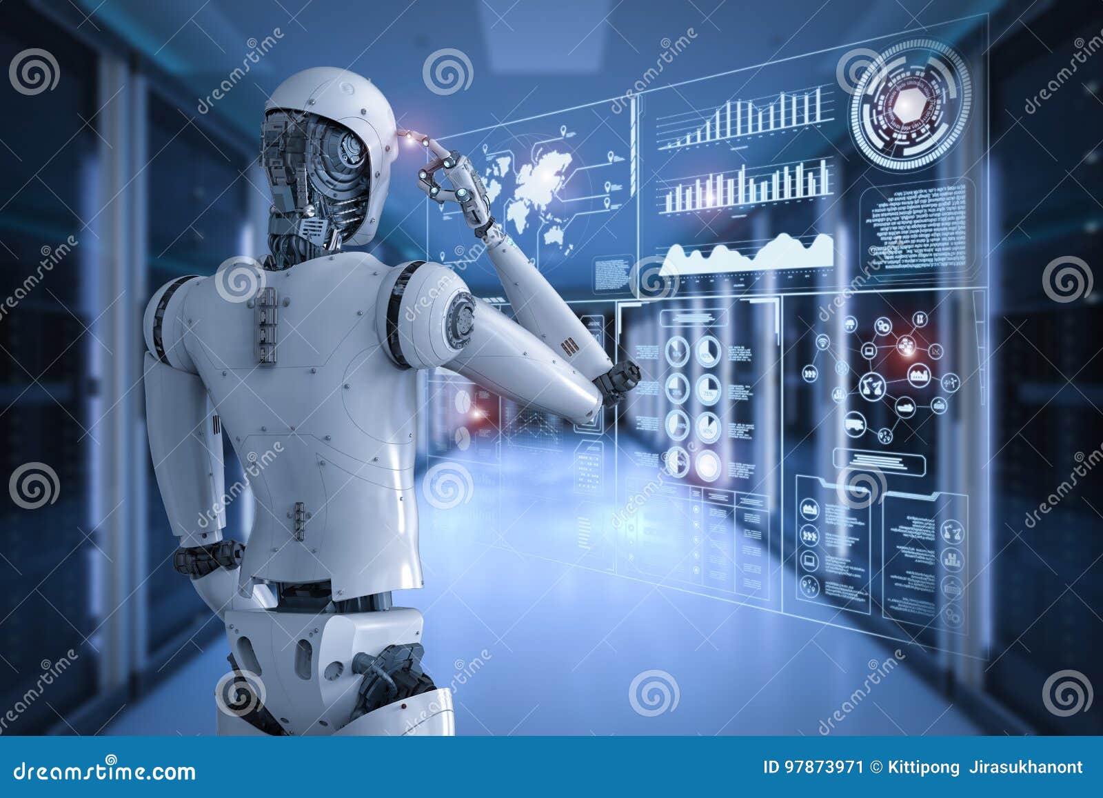Android robot thinking stock illustration. Illustration of computer ...