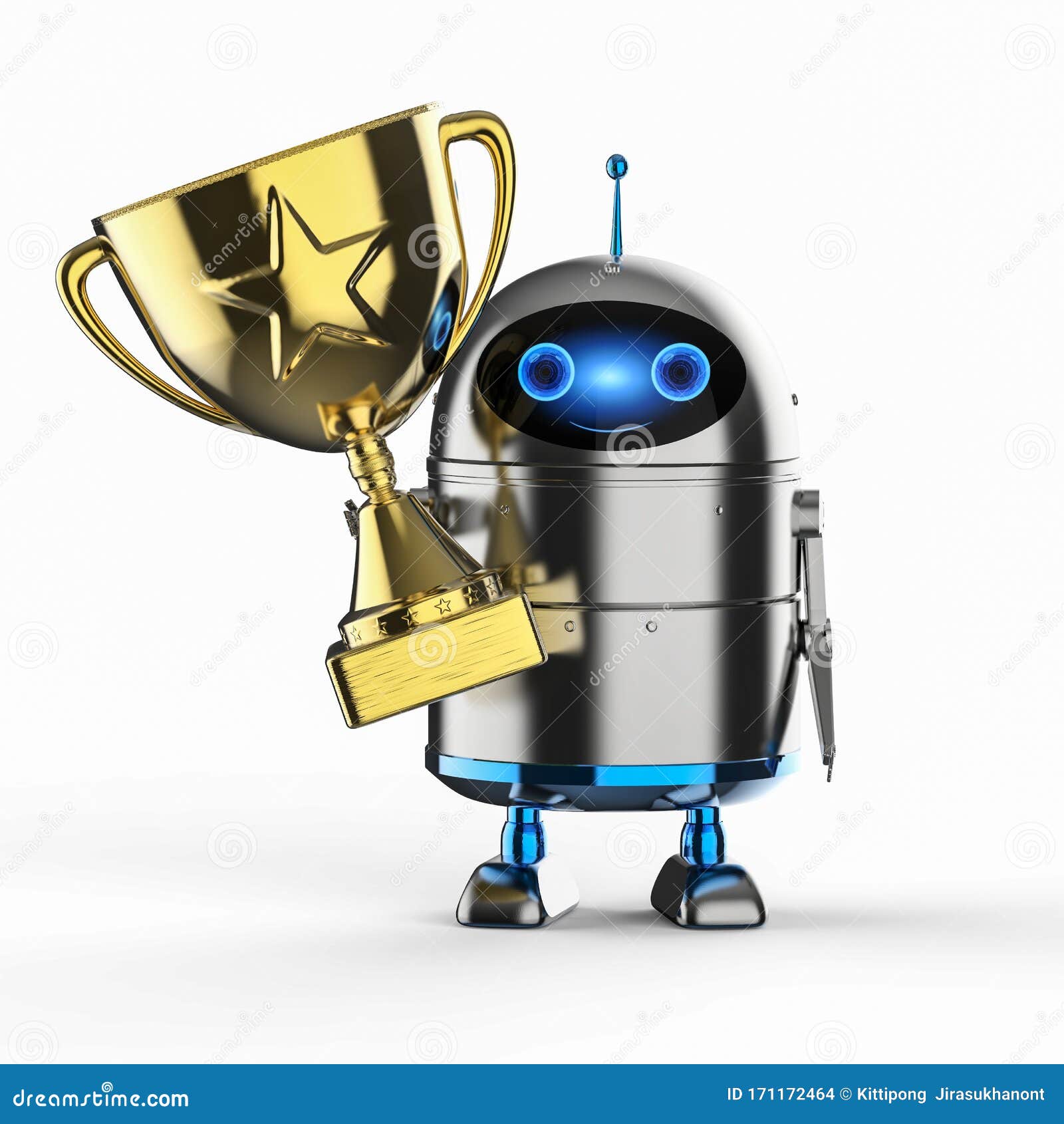 Android robot with trophy stock illustration. Illustration of friendly ...