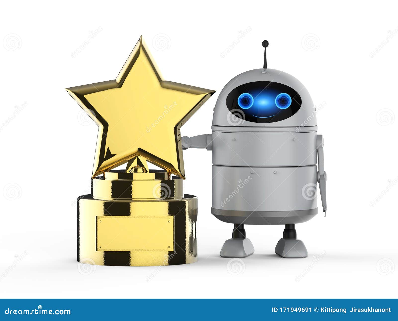 Android robot with trophy stock illustration. Illustration of friendly ...