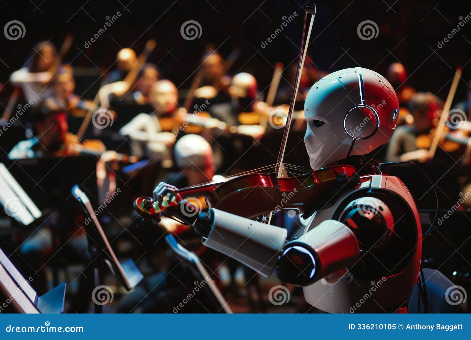 Android Robot Violinists Playing in a Violin String Section Stock ...
