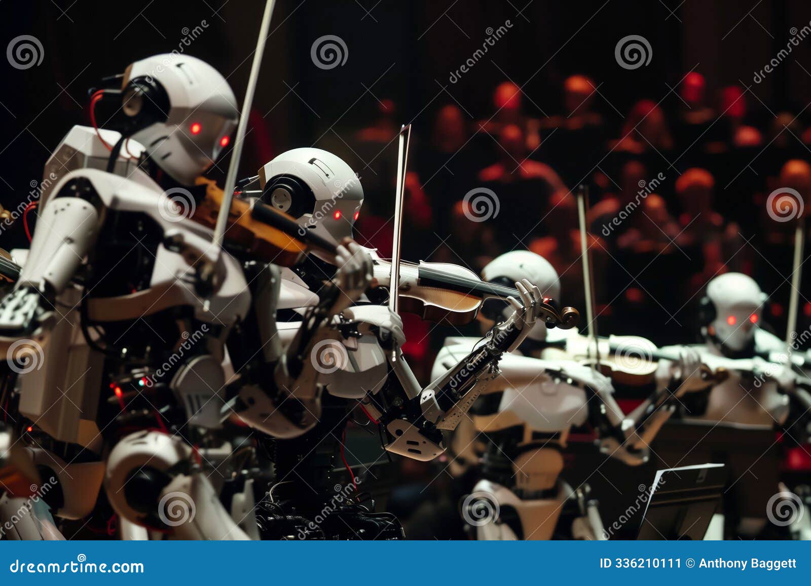 Android Robot Violinists Playing in a Violin String Section Stock ...