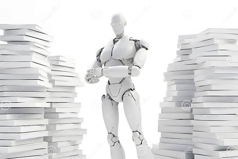 Android Robot for Working with Archive Documents. Neural Network AI ...