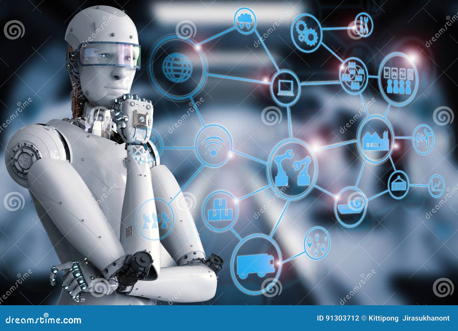 Android-Roboter Mit Industriellem Netz Stock Abbildung - Illustration ...