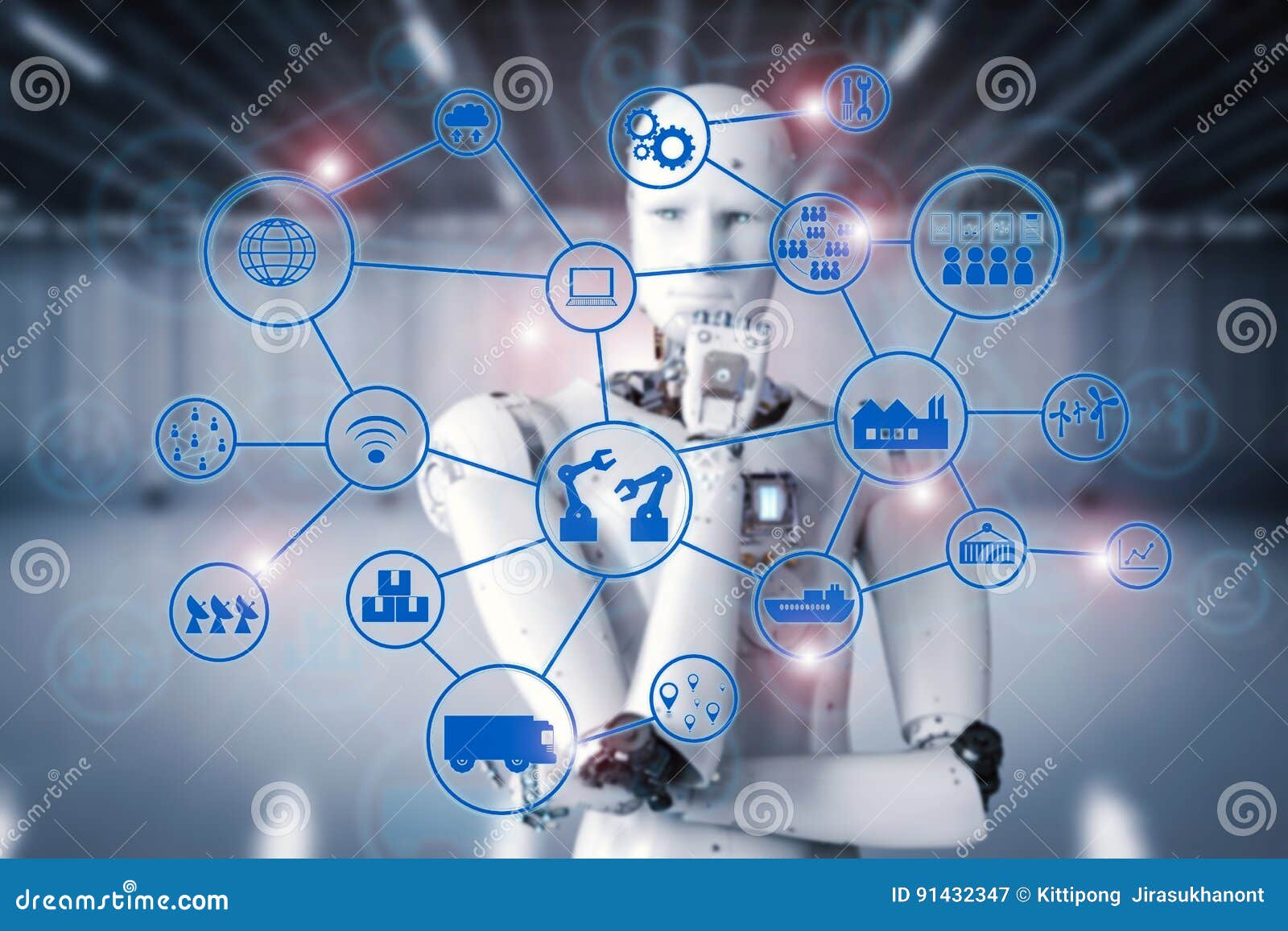 Android-Roboter Mit Industriellem Netz Stockbild - Bild von intelligenz ...