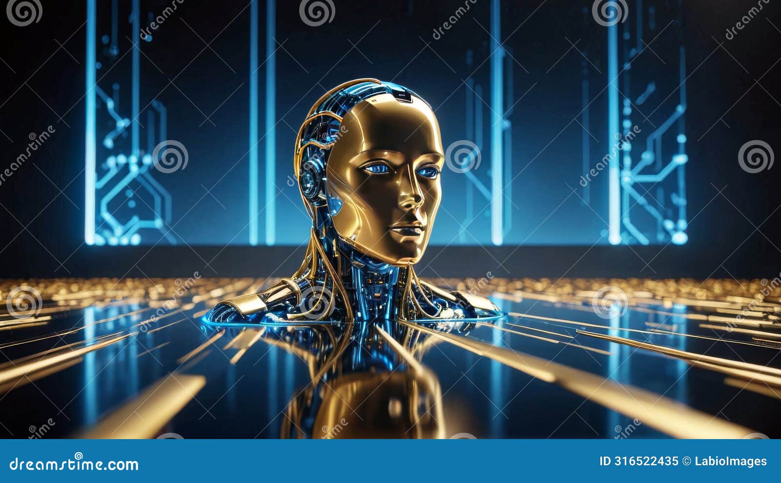 An Android S Head in a Super Technological Room. Stock Illustration ...