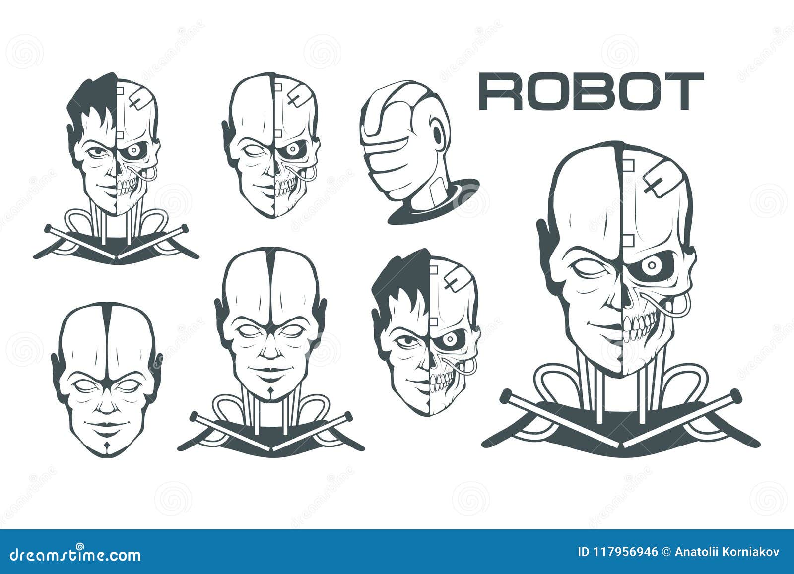 Android Set. Robotic Face. Robot Logo For Design. Robotics. Vector ...