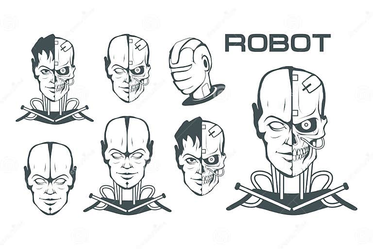 Android Set. Robotic Face. Robot Logo for Design. Robotics Stock Vector ...