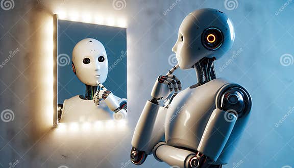 Android, Stands in Front of a Mirror and Carefully Examines Reflection ...
