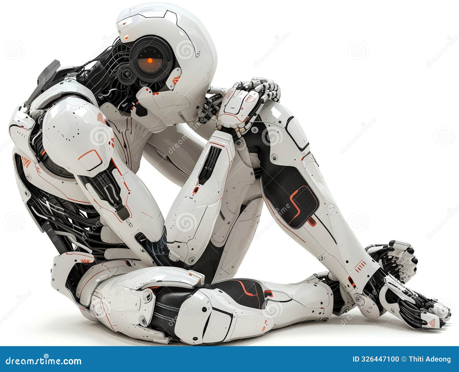 An Android in a Thinking Pose, Realistic Features, Advanced Robotics ...