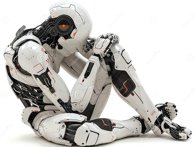 An Android in a Thinking Pose, Realistic Features, Advanced Robotics ...