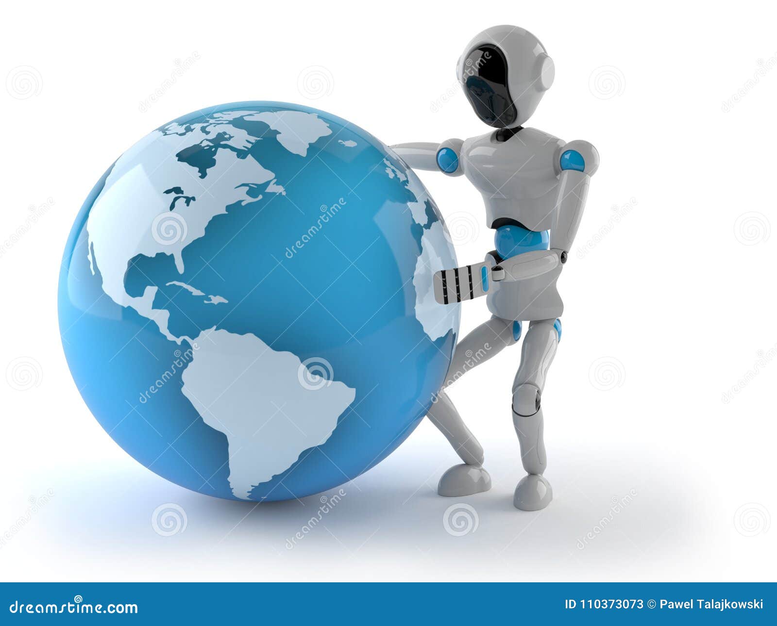 Android with world globe stock illustration. Illustration of blue ...