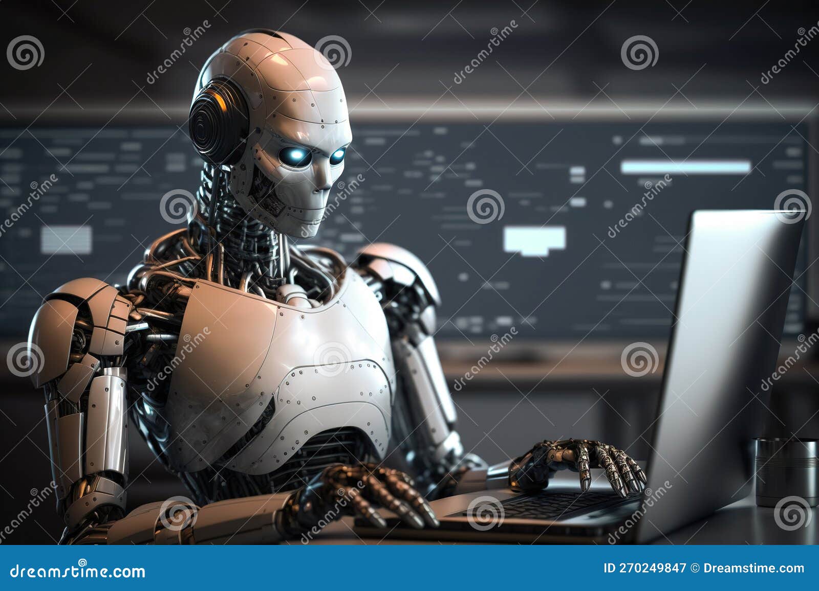 Androide Un Robot Che Lavora in Ufficio Al Computer. Concetto Di ... Androide Un Robot Che Lavora in Ufficio Al Computer. Concetto Di ...
