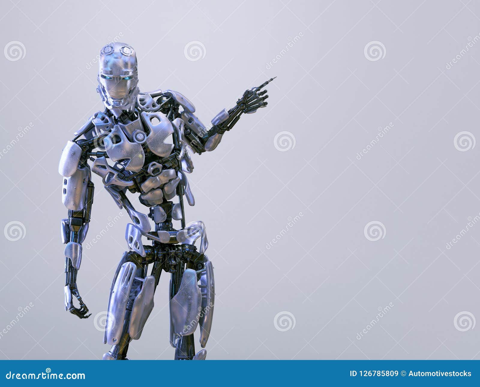 Androider Zeigender Mannfinger Roboter Cyborg, Auf Studiohintergrund Abbildung 3D Stock ...