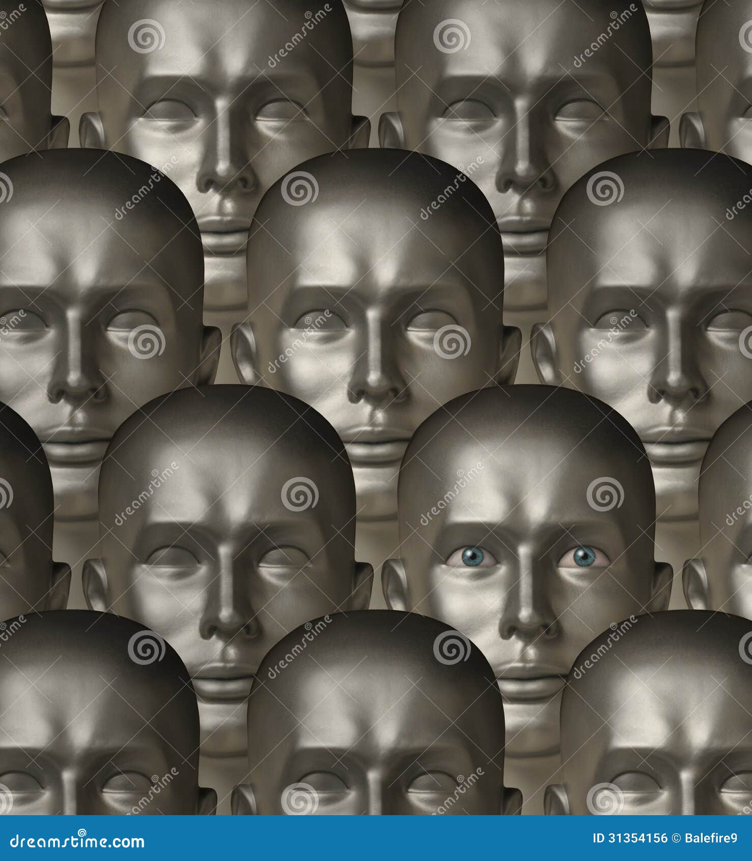 Androidi Metallici Uno Del Robot Con Gli Occhi Umani Illustrazione di ...