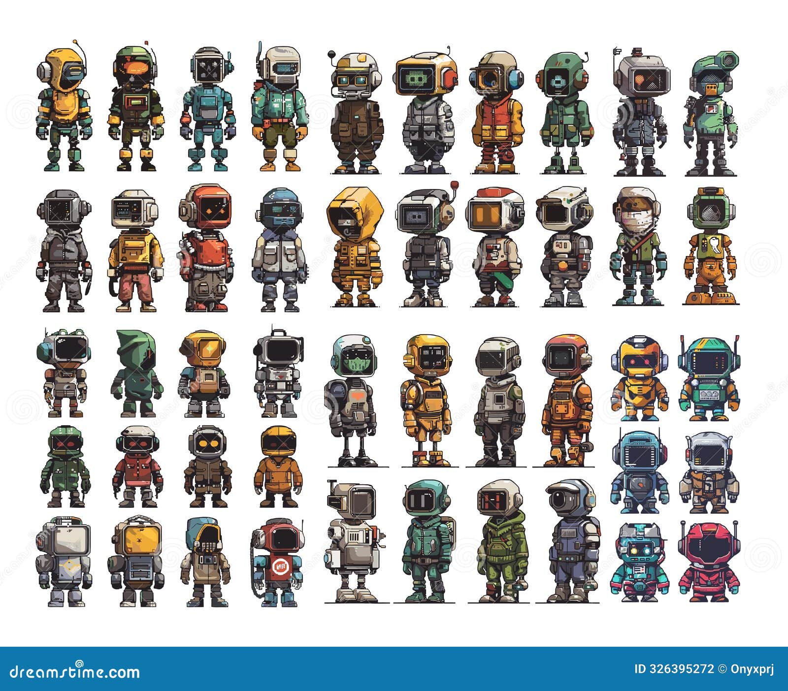 Androids Characters Pixel Art Vector Set. Futuristic Robots Bounty ... Androids Characters Pixel Art Vector Set. Futuristic Robots Bounty ...