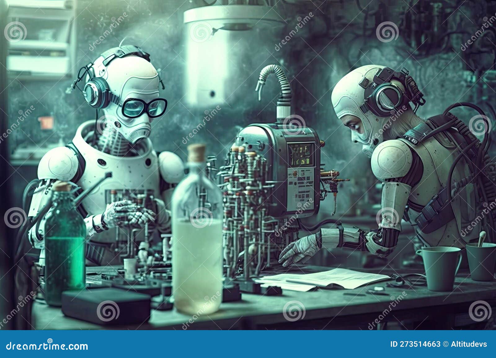 Androids in Science Laboratory, Performing Complex Experiments Stock ...