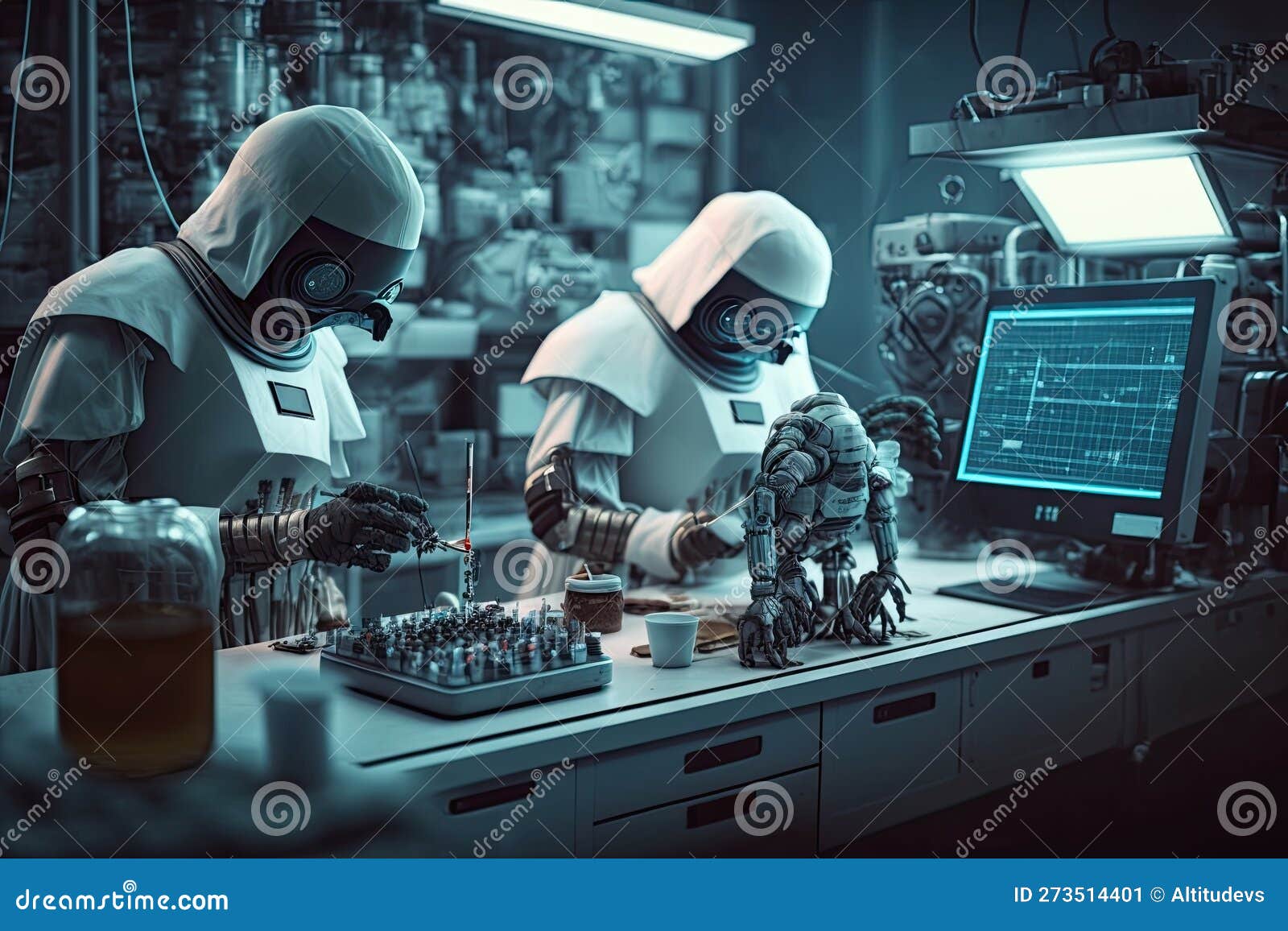 Androids Working in Laboratory, Performing Tests and Experiments Stock ...